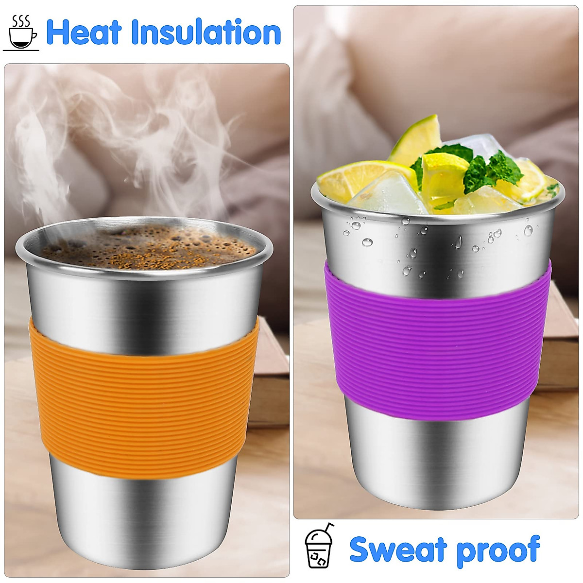 EWSNmata Kids Stainless Steel Cups, 12oz Toddlers Tumbler Spill Proof for School, Kids Metal Drinking Glasses, 6 Pack Unbreakable Water Glasses for Children, Adults, Outdoor, Indoor