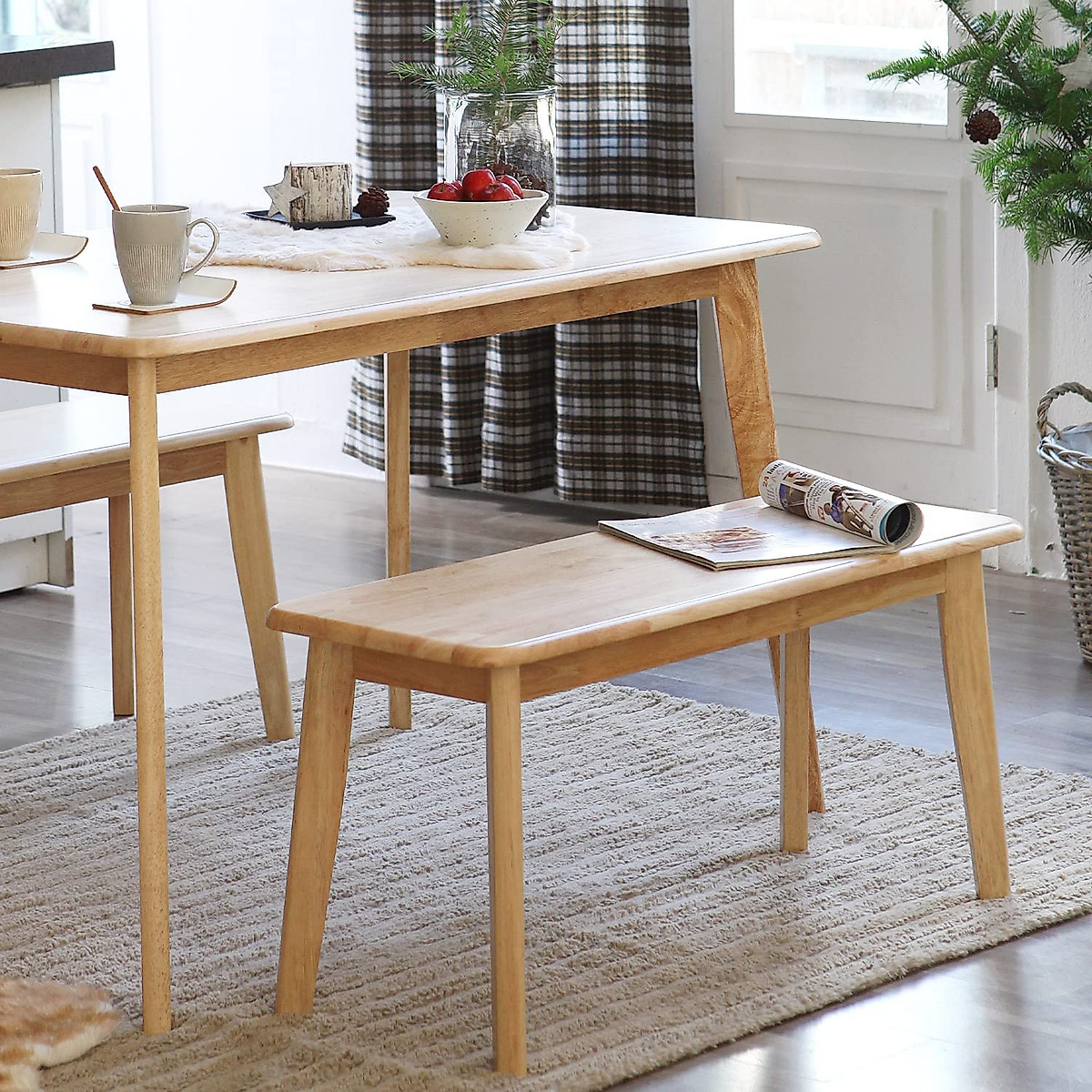 Livinia 3-Piece Dining Table Set, Canberra 47.2" Table (Natural-Oak) Canberra 37.4" Dining Bench (Natural-Oak) Set