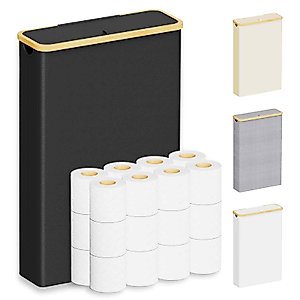 SpaceAid Extra Large Toilet Paper Storage with Lid, Hold up to 24 Regular Rolls or 18 Mega Rolls, Slim Toilet Paper Basket Holder Bin Container, Bathroom Accessories Organizer, Black