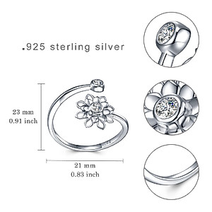 SCZKLAQ Lotus Ring for Women 925 Sterling Silver Lotus Flower Rings Adjustable Lotus Ring Yoga Lotus Flower Jewelry Gift for Women Wife