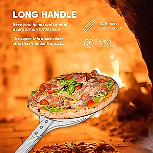 Pizza Turning Peel 8-inch Round Head Pizza Turner, Anodized Aluminum Perforated Pizza Peel Spinner with Long Handle, Pizza Oven Accessories