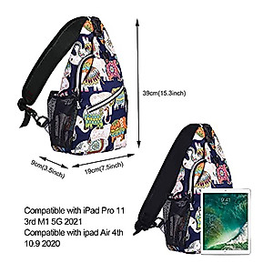 MOSISO Sling Backpack,Travel Hiking Daypack Pattern Rope Crossbody Shoulder Bag, Elephant