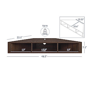 BELLEZE Modern Floating Wall Mounted Corner Shelf, 47" TV Console with Three Shelves and A Cable Cutout, Space Saving Decorative Media Corner Storage - Russel (Espresso)