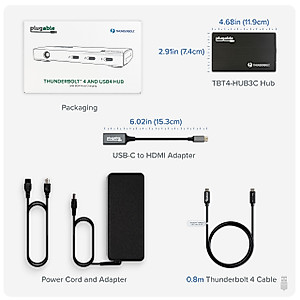 Plugable Thunderbolt 4 Hub, Data, Video, and Power on All Ports - 40 Gbps, USB-C to 4K HDMI Adapter, Laptop Charging, Compatible with Mac, Windows, Thunderbolt 4, USB4, Thunderbolt 3, USB-C Devices