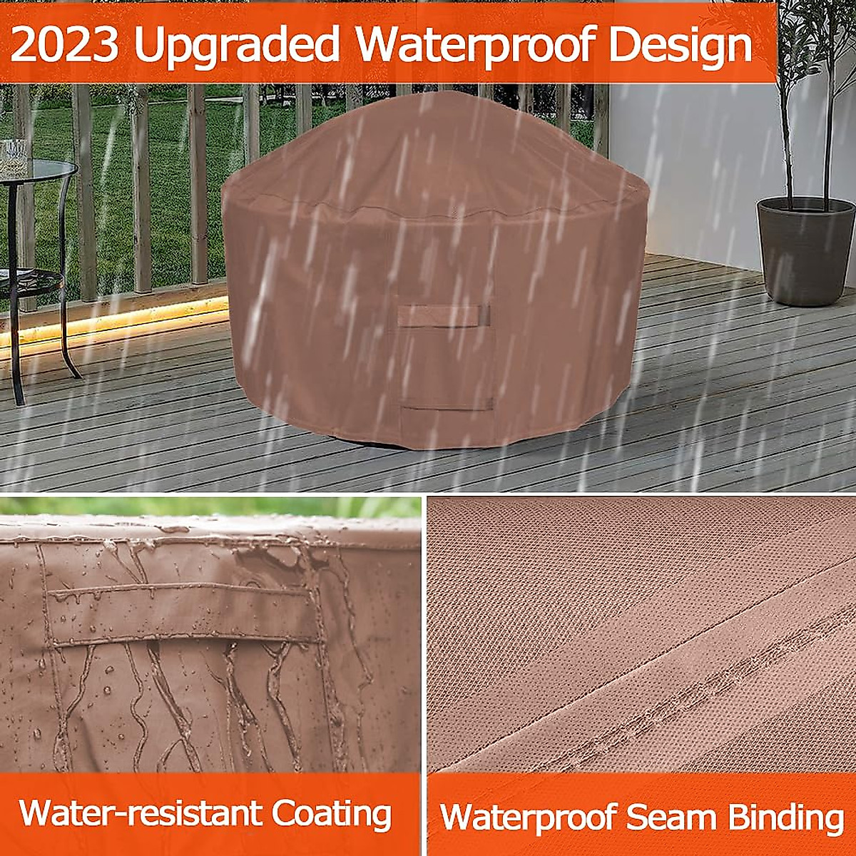 Gartree Fire Pit Cover Round 32'' DIA x 24'' H, Waterproof 600D Heavy Duty Gas Firepit Cover for 30-32 Inch Propane Fire Table Outdoor Fire Bowl with Air Vents Buckles, Brown