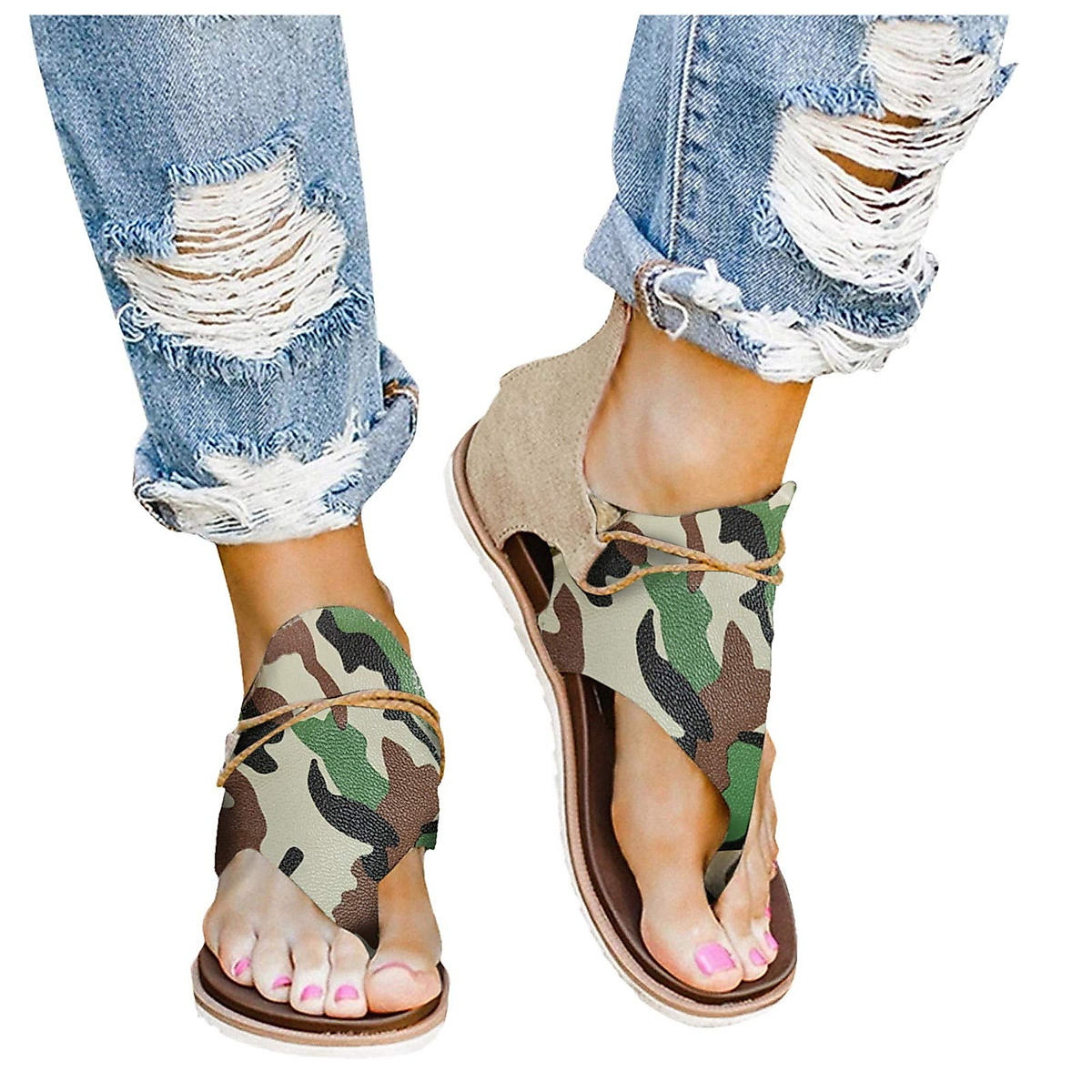 Sandals for Women Dressy Summer Women's Ladies Casual Camouflage Flip Flops Comfy Sandals Zipper Shoes Shoes Womens Sandals