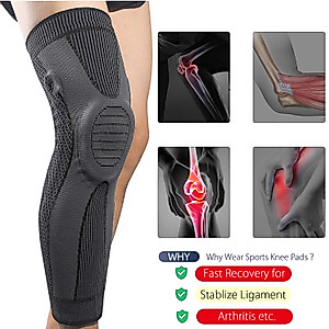 Full Leg Sleeves Long Compression Leg Sleeve Knee Sleeves with Side Stabilizers & Patella Gel Pads,for Basketball, Arthritis, Sport, Reduce Varicose Veins and Swelling of Legs(Black-Spring,2XL,Pair)
