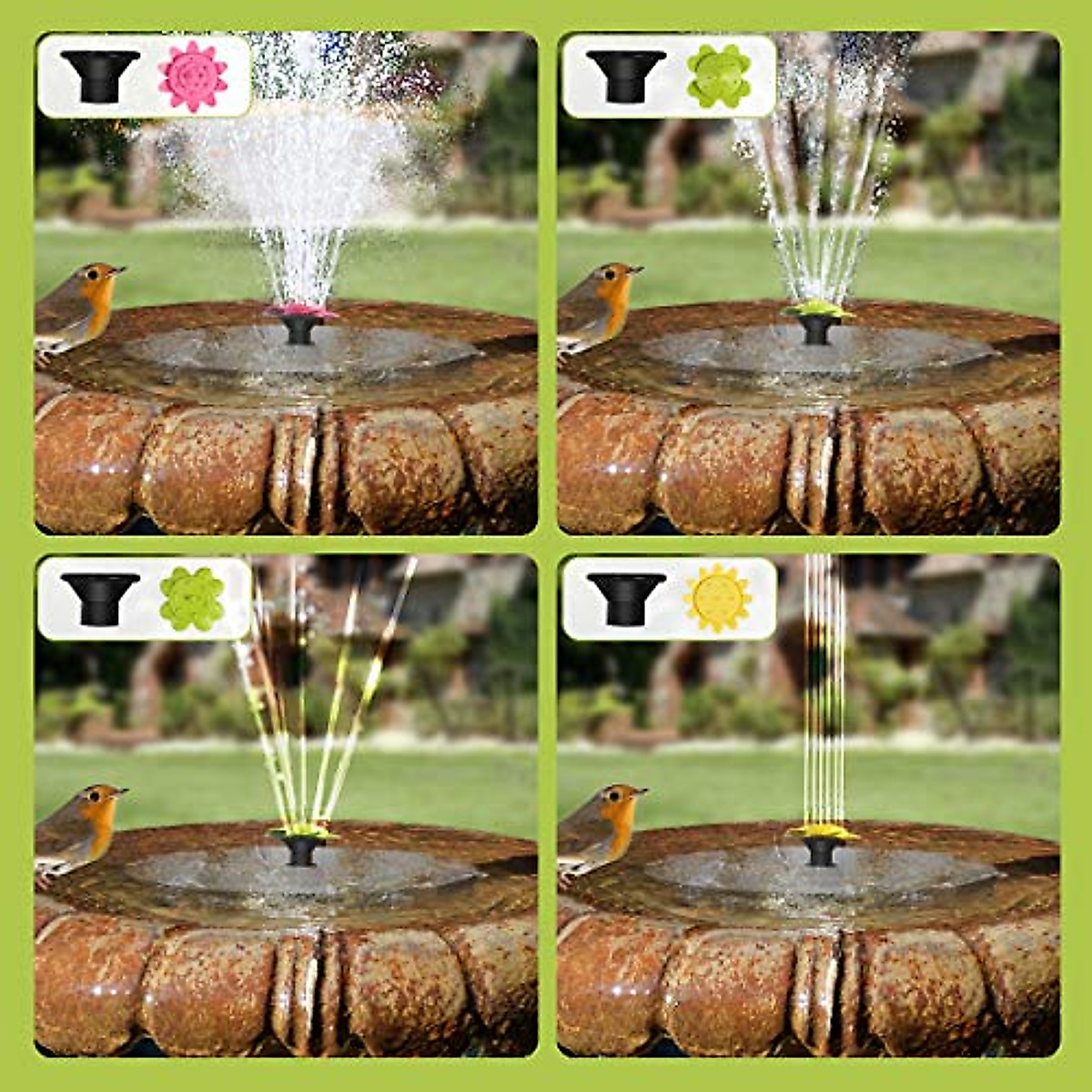 Solar Fountain Pump, 1.4W Solar Powered Fountain Pump with 5 Easy Install Nozzles, Solar Bird Bath Fountain Pump for Pond, Pool, Fish Tank, Aquarium and Garden