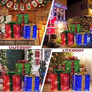 Christmas Lighted Present Boxes Decorations, Plug-in Warm White 70 LED Light Up Gift Boxes Outdoor Indoor for Xmas Tree Yard Home Holiday