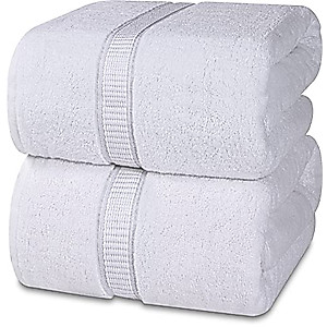 Utopia Towels Bundle Pack of 600 GSM Bath Sheet Set (2-Pack) and Banded Bath Mats (2-Pack) – 100% Ring-Spun Cotton – Highly Absorbent – Soft & Luxurious – White