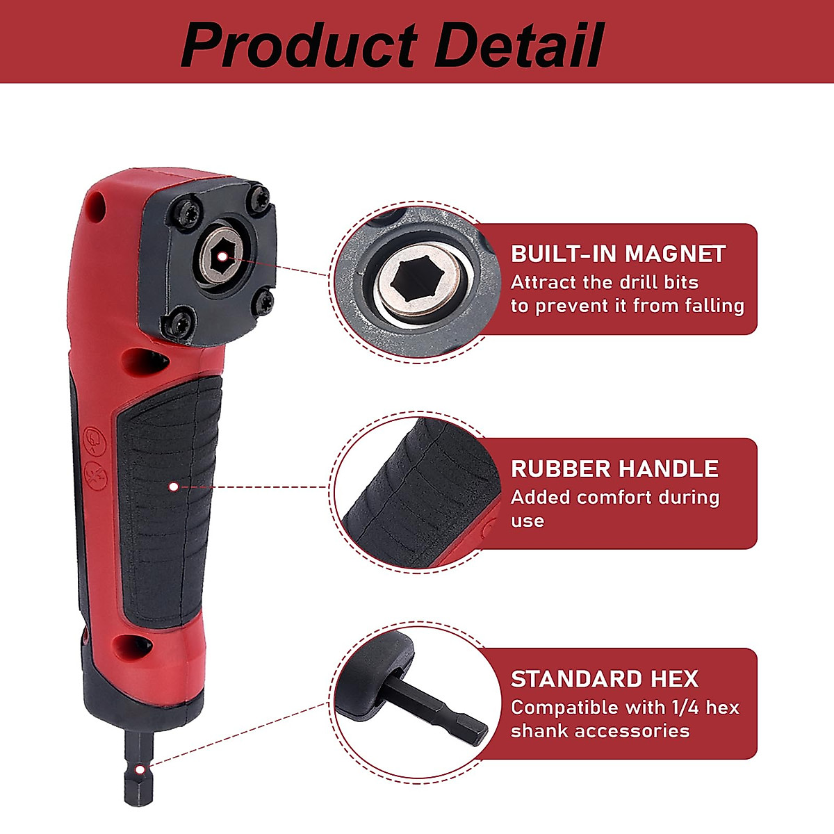 MJFUNTXY Right Angle Drill Attachment,90 Degree Drill Adapter Electric Screwdriver Repair Tool Right Angle Attachment Extension Screwdriver Socket Holder Drill Bit Corner Adapter (red)