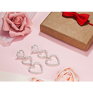 RareLove Bling CZ Crystal Interlocking Three Heart Hollow Dangle Stud Piercing Earrings For Women Silver Plated Alloy Valentines Gift For Her