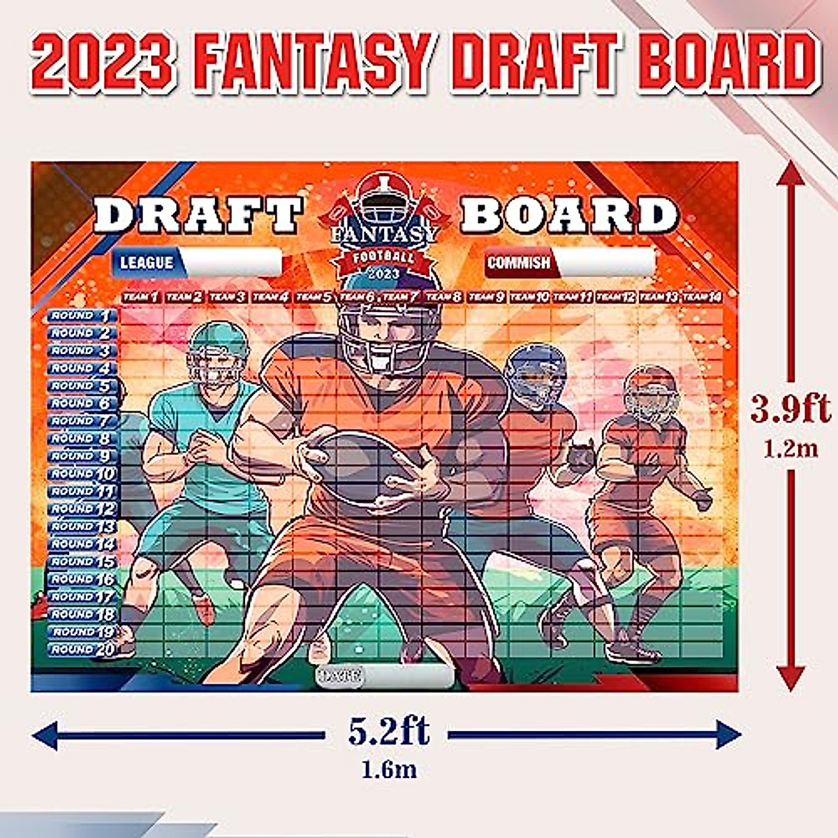 Fantasy Football Draft Board 2023-2024 Kit, 2023 Fantasy Football Draft Kit 14 Teams 20 Rounds,2023 Draft Board with 660 Player Labels Waterproof