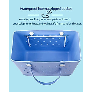 angilifan X Large Rubber Waterproof Beach Tote Bag, Durable Open Tote Travel Bag, Washable Anti-Tip Durable Beach Storage Basket Hole Open Tote Bag for Gym Beach Pool Travel