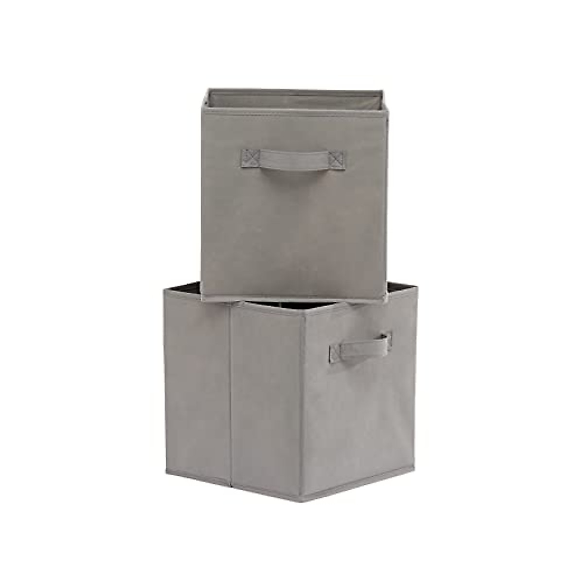 Amazon Basics 6-Cube Wire Grid Storage Shelves, 14" x 14" Stackable Cubes, Black & Amazon Basics Collapsible Fabric Storage Cubes Organizer with Handles, Gray - Pack of 6