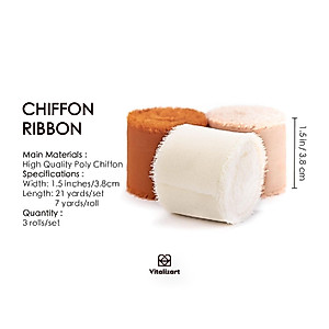 Vitalizart Fall Handmade Chiffon Silk Ribbon Fringe 1.5" x 21 Yd Terracotta Cream Frayed Edges Ribbons for Wedding Invitations Bridal Bouquets Gifts Wrapping Crafts Holiday Party Decorations