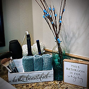 Rustic Wood Farmhouse Bathroom Hair Tool Organizer - Makeup Organizer - Vanity Tray - Vanity Organizer for Bathroom Counter - Hair Dryer Holder - Blow Dryer Holder - Bathroom Counter Tray 12" x7”