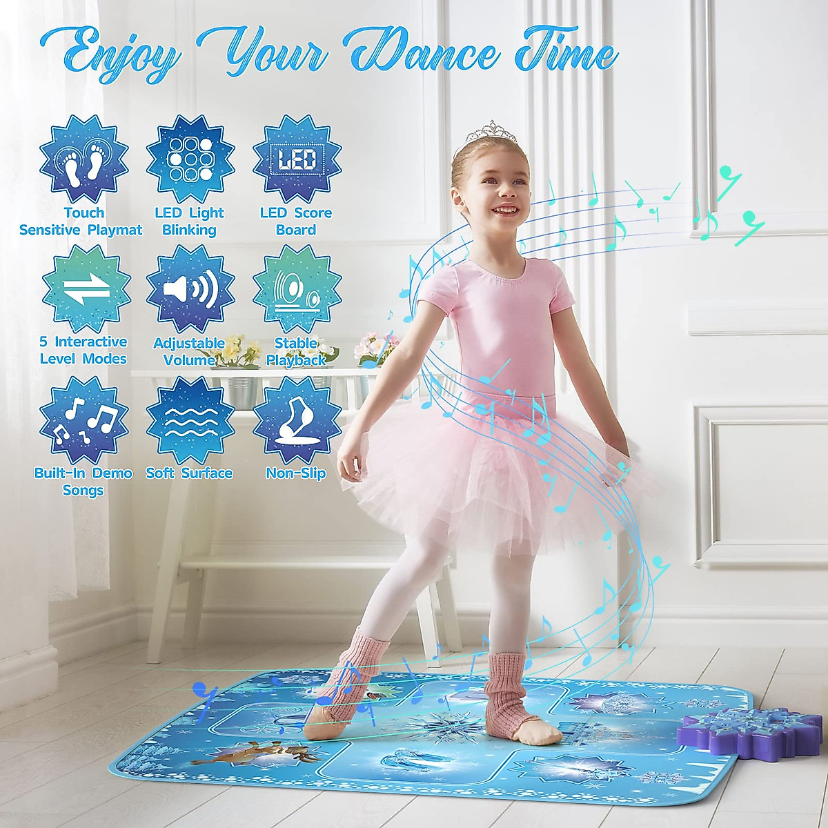 GirlsHome Dance Mat - Frozen Toys Touch Sensitive Light Up LED Kids Musical Mat, Christmas & Birthday Gift for Girls 3-12 -Snow Mat