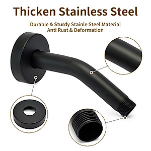 Shower Arm with Flange and Teflon Tape,304 Stainless Steel Shower Head Extension Pipe Arm for Wall-Mounted For Fixed Shower Head & Handheld Showerhead Never Rust(6 Inch,Matte Black)