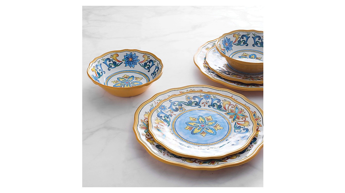 UPware 12-Piece Melamine Dinnerware Set Chianti - Space-Saving & Durable