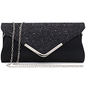 ZIUMUDY Sparkly Glitter Evening Envelop Clutches Shoulder Chain Bags Bridal Wedding Clutch Purse Wallet (Black)