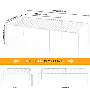 Ravinte 1 Pack Freezer Shelf Organizer, Expandable Cabinet Storage Shelf with Rustproof Metal Wire, Adjustable Kitchen Cabinet Organizer Spice Rack for Frige, Pantry, Cupboard, Countertop - White