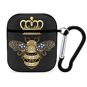Queen Bee with Crown Airpods Case Cover for Apple AirPods 2&1 Cute Airpod Case for Boys Girls Silicone Protective Skin Airpods Accessories with Keychain