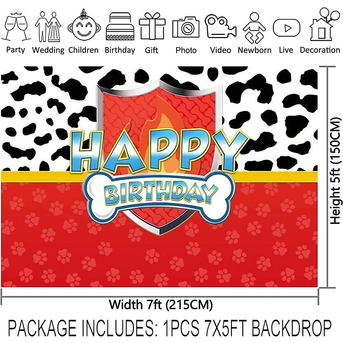 Yriujul 84x60inch Red Dog Paw Birthday Backdrop for Boy Girls Party Decorations Photography Background Photo Banner Booth Props