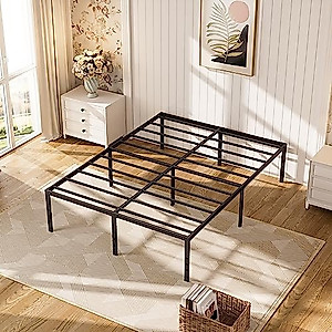 DERYONI 18 inch California King Bed Frame No Box Spring Needed Heavy Duty Platform Cal King Bed Frame Steel Slat Support 750lbs High Easy Assembly Noise Free Black Bed Frame Cali King