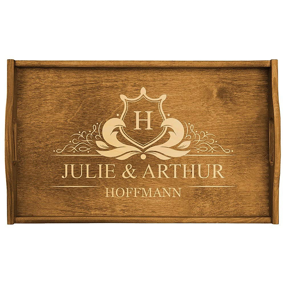 Maverton Bed Tray with Engraving for Couple - Wooden Serving Tray for Wedding - Engraved Lap Desk for Parents - Personalized Brown Serving Tray for Newlyweds - Notebook Stand - Classic