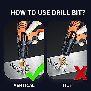 SILATU Step Drill Bit - 1/4” to 1-3/8” Step Drill Bits for Metal, High Speed Steel Titanium Coated Stepping Bit, Unibit Ten-Flute Step Drill Bit Sizes for Wood, Metal, Plastic, Multiple Hole