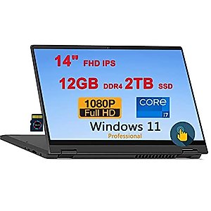 Lenovo IdeaPad Flex 5 14 2-in-1 Laptop | 14" FHD IPS Glossy Multi-Touch | 11th Gen 4-core i7-1165G7 | 12GB DDR4 2TB SSD | Fingerprint Backlit HDMI USB-C Win11Pro Graphite Grey + 32GB MicroSD Card