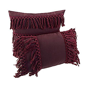Fennco Styles Stylish Fringe Tassels Decorative Cotton Throw Pillow (Burgundy, 12"x20" Case Only)