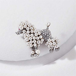 Cute Simulated Pearl Poodle Dog Brooch Pin Rhinestone Animal Lapel Collar Jewelry Accessories (Pearl Dog) X689