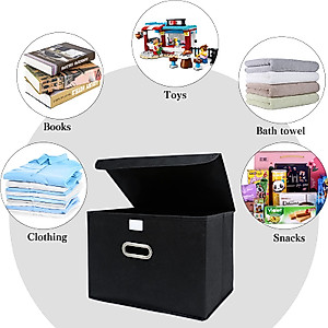 Yunkeeper Fabric Storage Bins with Lids Closet Organizers Foldable Cubes Basket with Handles for Home ，3 Pack Black