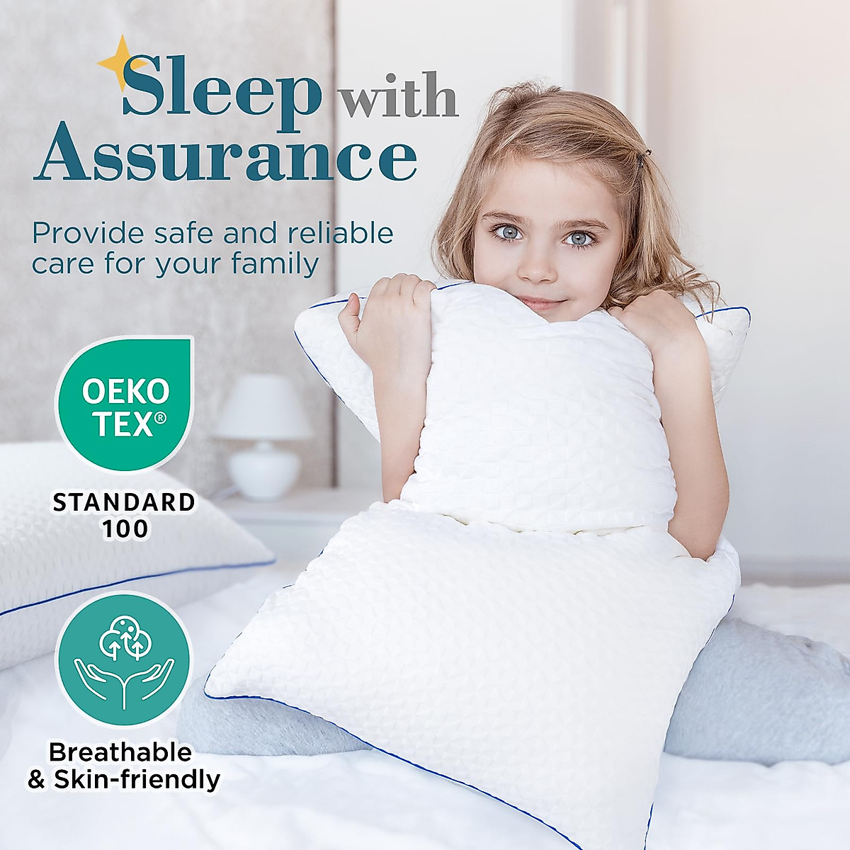 viewstar Pillows Queen Size Set of 2, Firm and Supportive Shredded Memory Foam Pillows, Adjustable Loft Back Side Sleeper Bed Pillow with Washable Removable Cover, 20"x 30"