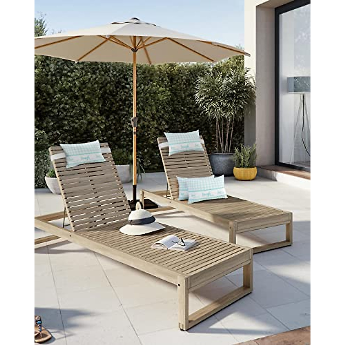 Recliner Head Pillow Ledge Loungers Chair Pillows with Insert Teal Watercolor Plaid Love Laught Live Lumbar Pillow with Adjustable Strap Outdoor Waterproof Patio Pillows for Beach Pool Chair, 2 PCS