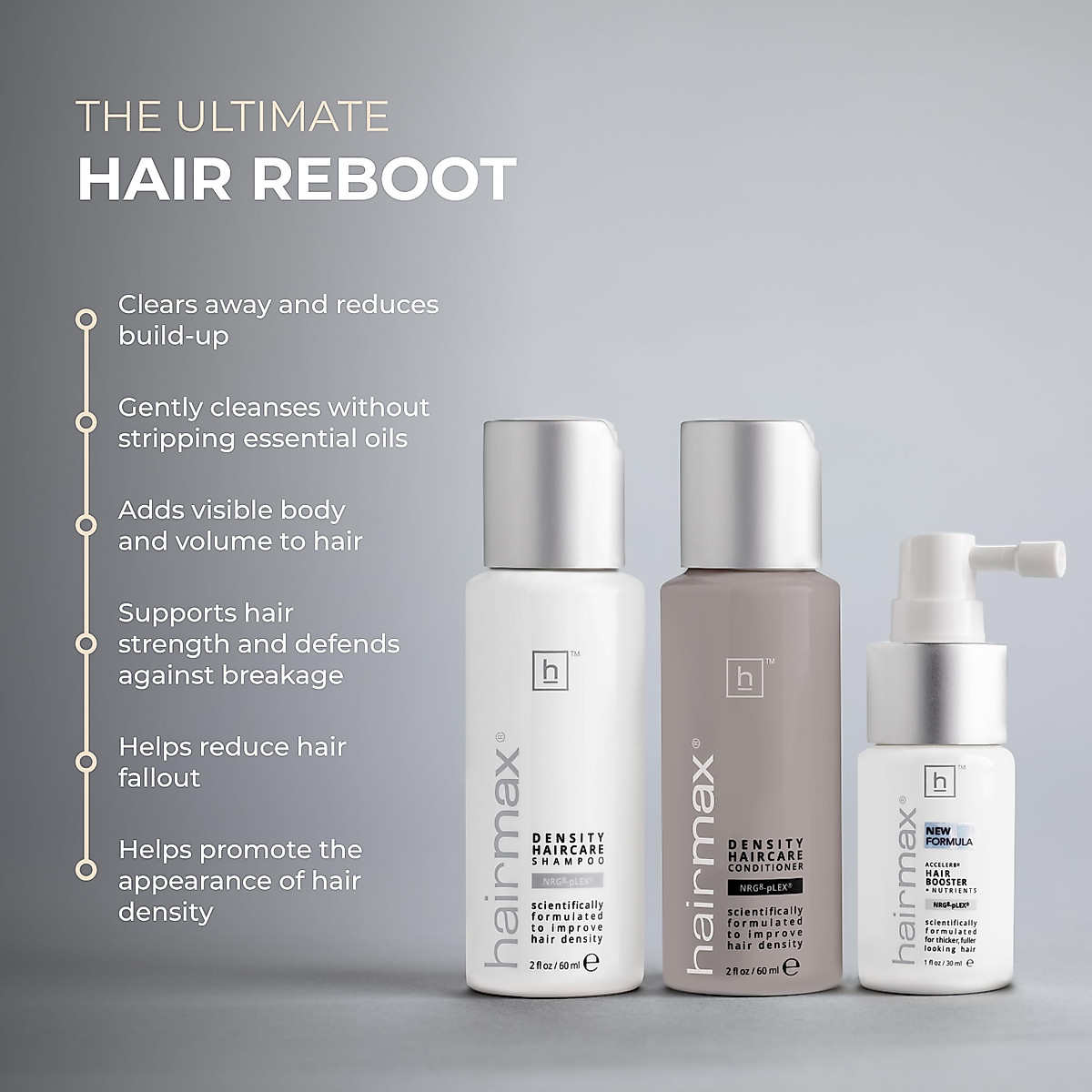 Hairmax Density Hair Care Set - For Thinning Hair - Invigorating Shampoo, Conditioner & Hair Booster - For Men & Women - 2 Bottles (2 fl oz) & 1 Bottle (1 fl oz)