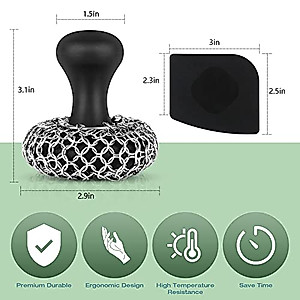 Cast Iron Scrubber | Dish Scrub Brush | 316 Cast Iron Cleaner Chainmail Scrubber for Cast Iron Pan Skillet Cleaner - Dish Scouring Pad Dishwasher Safe Cleaning Kit (Black, 1 Scrubber + 1 Scraper)