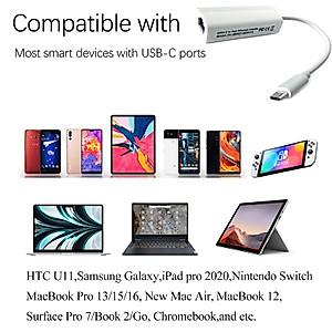 USB-C to Ethernet Adapter,Type-C to RJ45 LAN 10 100 Network Wired Adapter Compatible with Nintendo Switch Wii Wii U MacBook Surface Notebook PC Windows XP Vista Mac/Linux ASIX AX88772 Chipset
