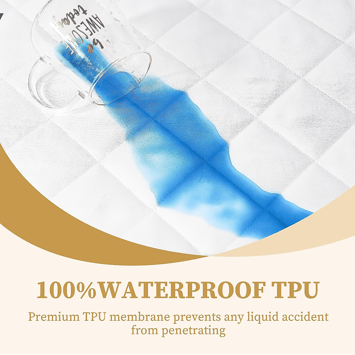 Quilted Fitted Twin XL Mattress Pad Cover, Waterproof Mattress Protector, Deep Pocket Elastic Fits Up to 18'', Breathable Soft Alternative Filling Mattress Pad