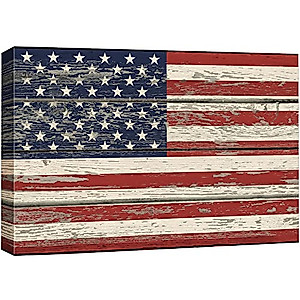 wall26 Canvas Print Wall Art United States Flag on Vintage Retro Wood Panels Pop Culture Cultural Digital Art Modern Art Traditional Colorful for Living Room, Bedroom, Office - 24"x36"