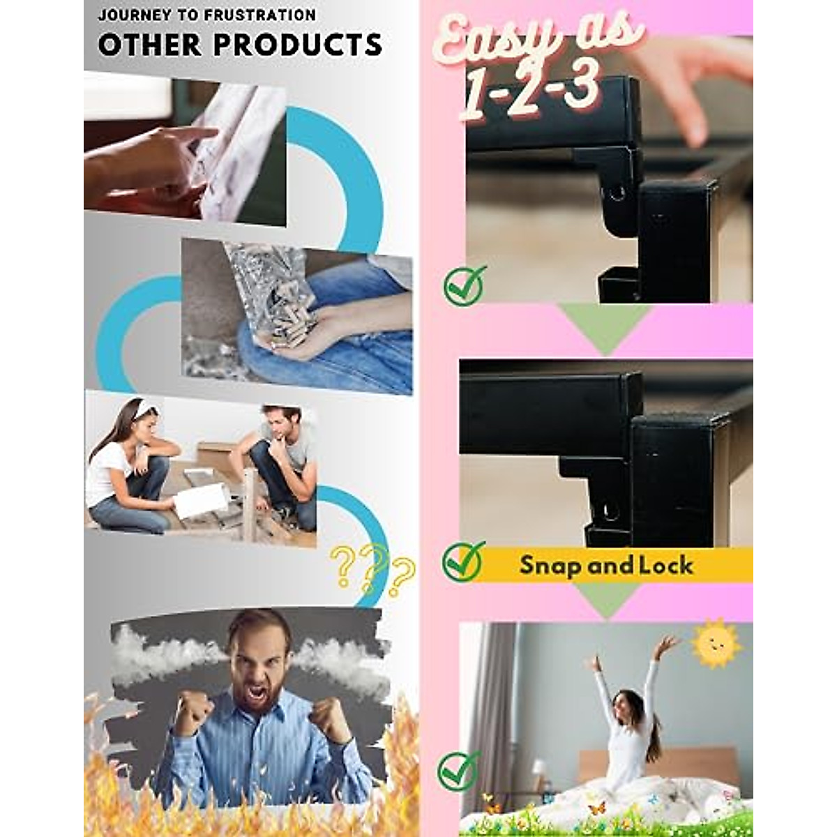 UrbanLab QuickLock Metal Platform Queen Bed Frame | Quiet & Sturdy | No Box Spring Needed | 14 inch Mattress Foundation Metal Bed Frame Queen Size | 3500 LB Limit Queen Platform Bed Frame