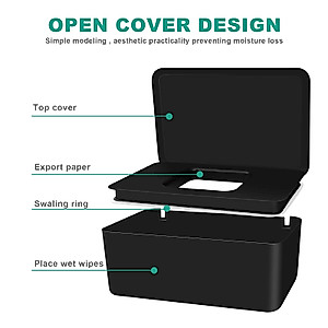 LEFUYAN Wipes Dispenser, Dustproof Tissue Storage Box Case Wet Wipes Dispenser Holder with Lid for Home Office Desk (Black)