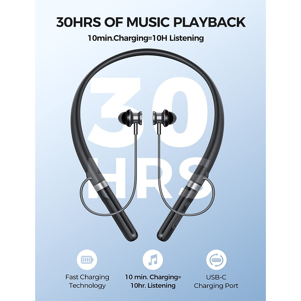 Bluetooth 5.2 Neckband Headphones Around the Neck Bluetooth Earphones with 35H Playtime, Noise Cancelling Wireless Neckband Earbuds USB-C Fast Charging/IPX8 Waterproof/Magnetic Design, for Sport