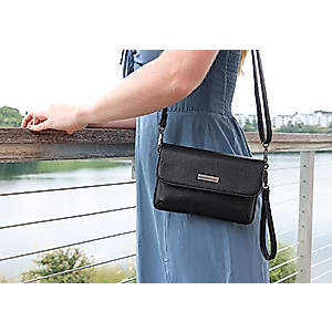 DefenderShield EMF Protection Clutch Purse - RFID Blocking Anti Radiation Crossbody Wristlet Handbag - Vegan Leather Bag, Black Pebble Grain