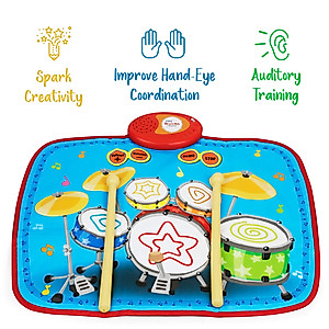 Bambiya Kids Electric Drum Set - Touch-Sensitive Baby Musical Toy Drum Pad for Kids with 8 Drumming Areas, 2 Play Modes & Adjustable Volume - Toddlers Infants Baby Toys for 3 Year Old Boys Girls