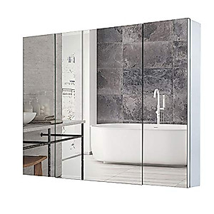 Movo Double Doors Medicine Cabinet with Mirror, 36 inch X 26 inch Aluminum Bathroom Medicine Cabinet, Adjustable Glass Shelves, Waterproof and Rust-Resist, Recess or Surface Mount Installation