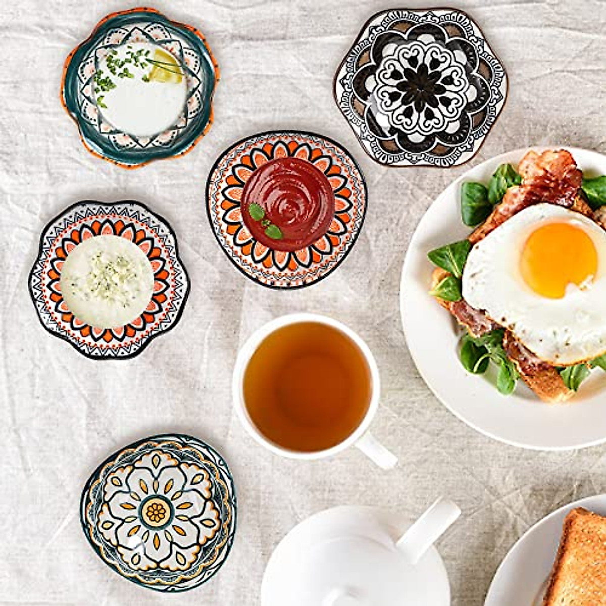 Foraineam 12 Pieces 3 Oz Porcelain Dip Bowl Set, Little Soy Sauce Dipping Bowls, Floral Mini Appetizer Dessert Condiments Server Dishes for Snack Sushi Ketchup, Vinegar, Sauce, Seasoning