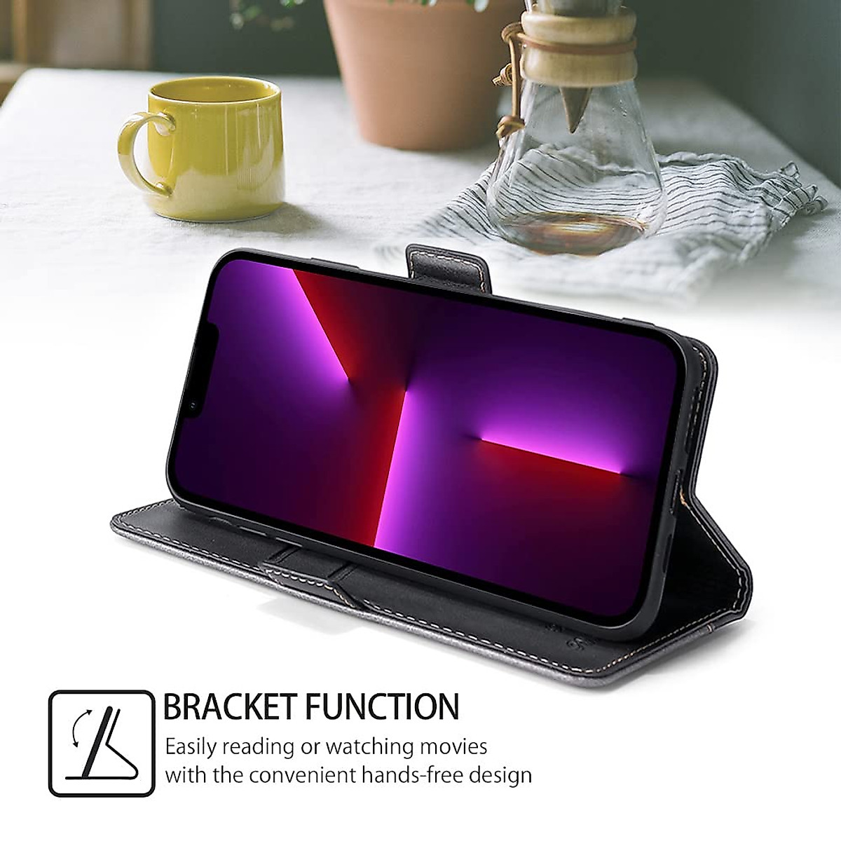 Fansipro Wallet Folio Case for Oppo Reno 2 Z, Premium PU Leather Slim Fit Cover for Reno 2 Z, 2 Card Slots, Friendly Fit, Black & Gray